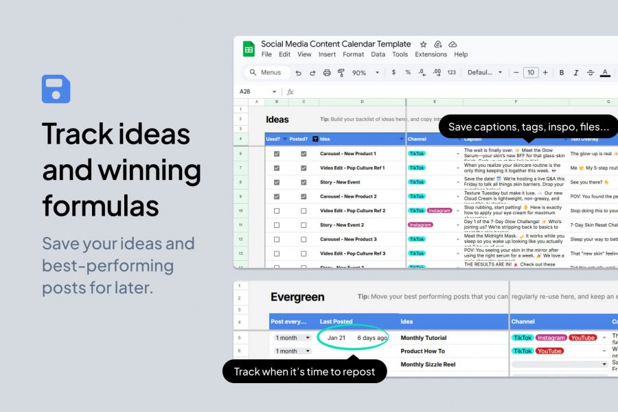 Social Media Content Calendar for Google Sheets – VIP Graphics