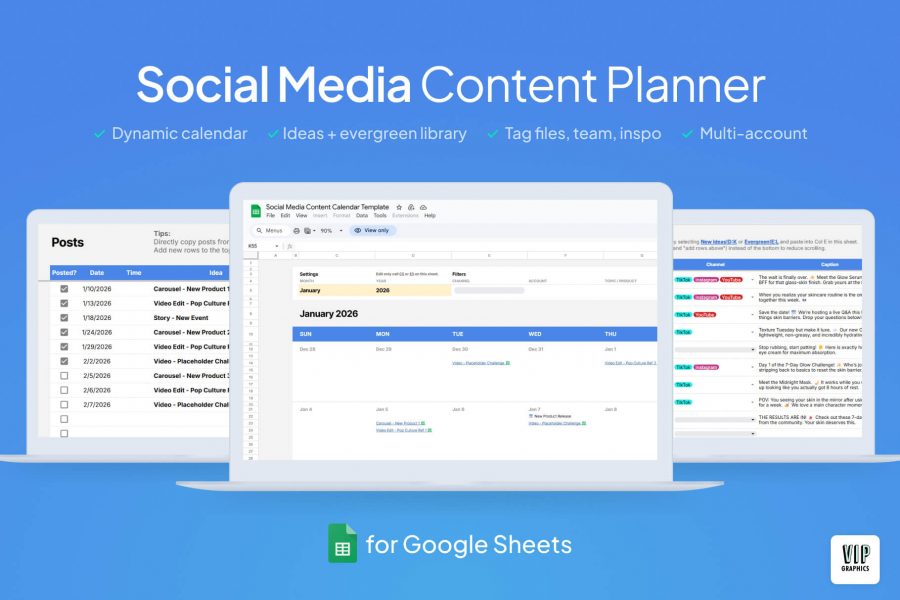 Social Media Content Calendar for Google Sheets – VIP Graphics
